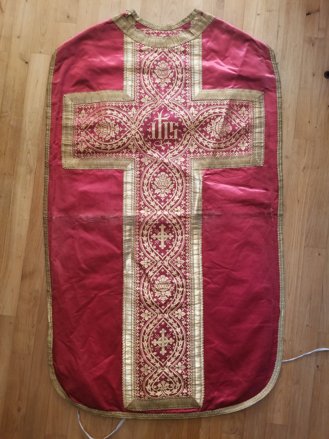Antique Catholic Priest's Red Chasuble. Gold Trim. Christogram IHS ...
