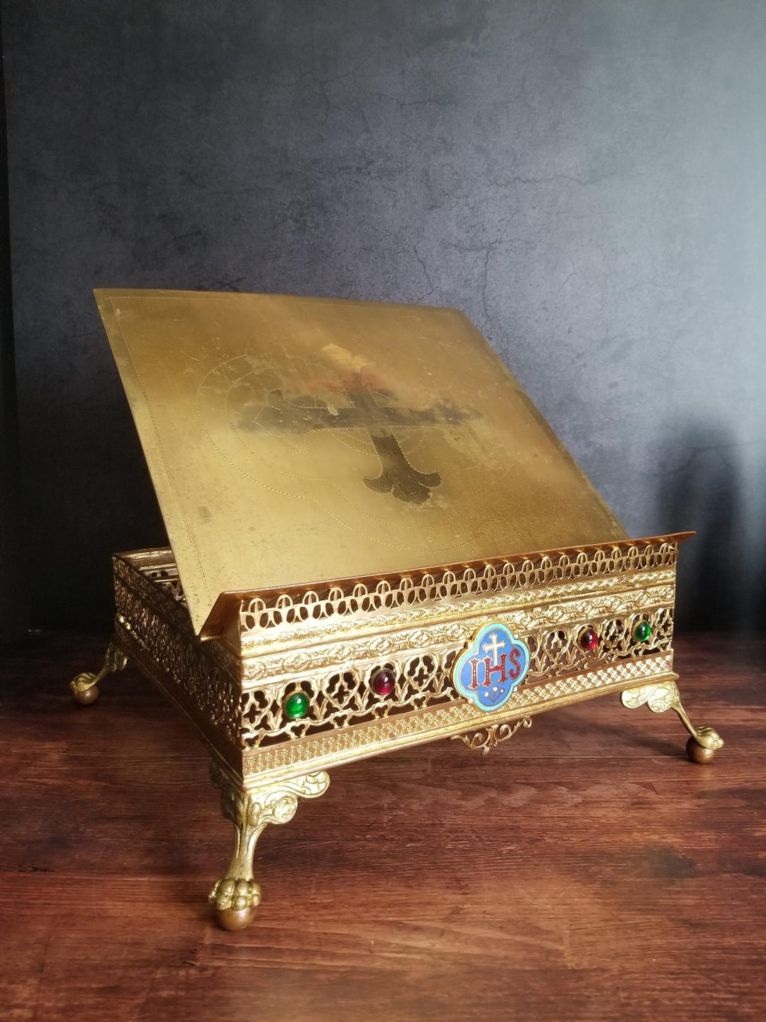 French Antique Brass Altar Bible Stand or Lectern With Christogram - Etsy
