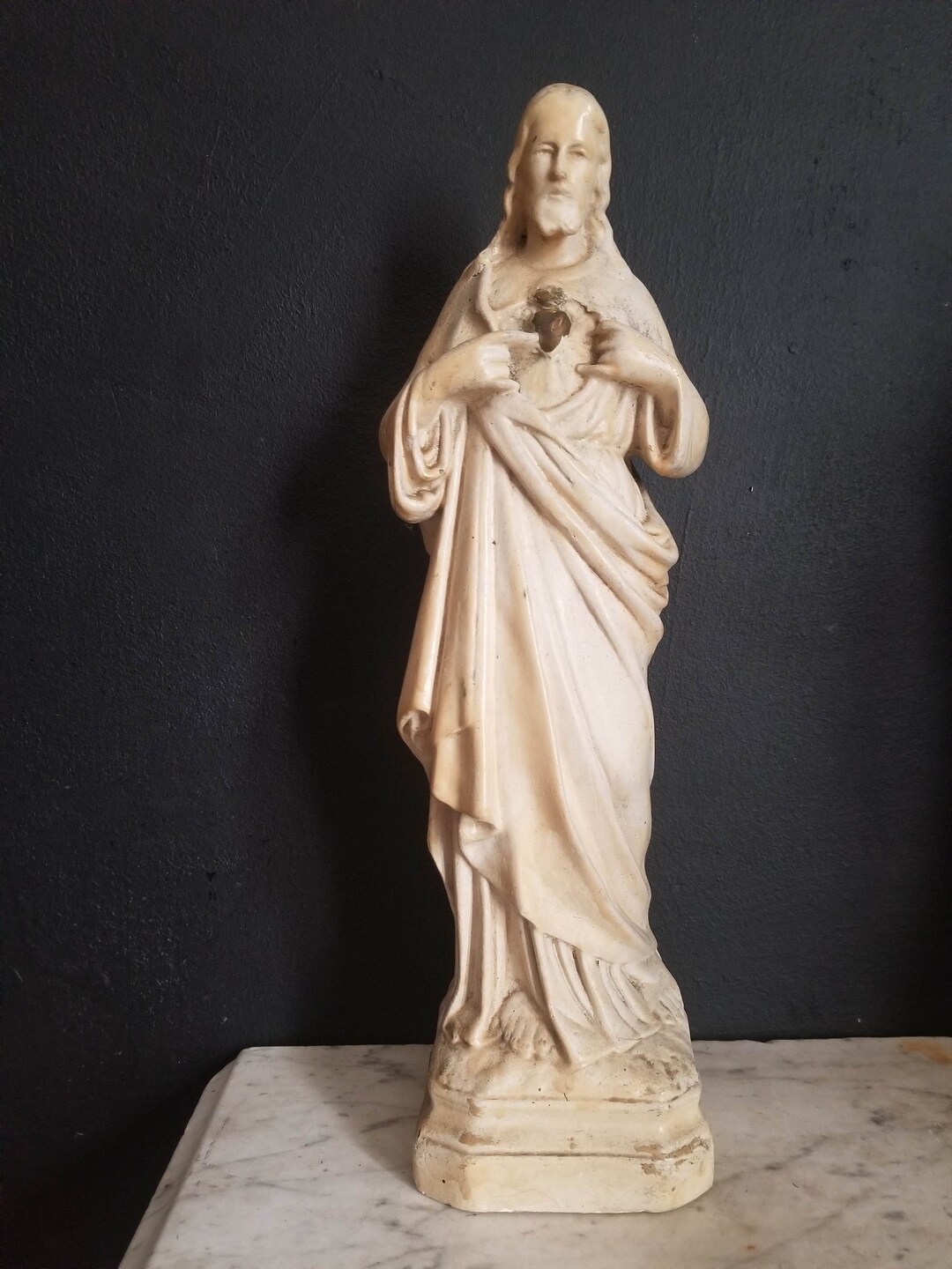 French Antique Plaster Statue Sacred Heart of Jesus - Etsy