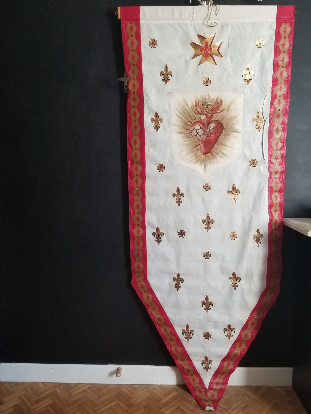 French Antique Church Procession Banner / Sacred Heart - (2) - Etsy