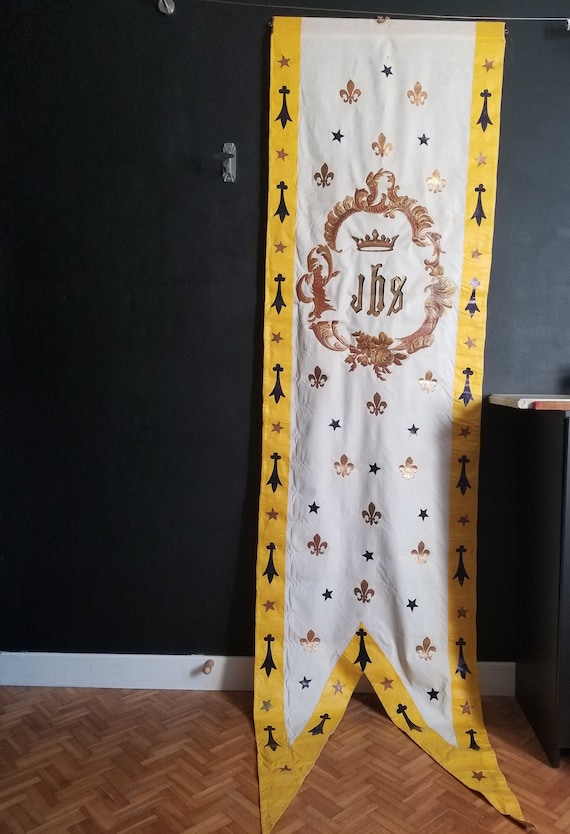 French Antique Church Procession Banner / IHS 13 | Etsy