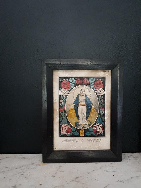 Framed Hand Painted Lithograph Mary Miraculous Medal. Estampes | Etsy