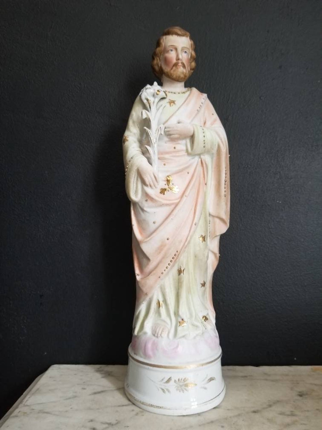 Antique Porcelain Ceramic Bisque Statue of St Joseph With Lilies - Etsy