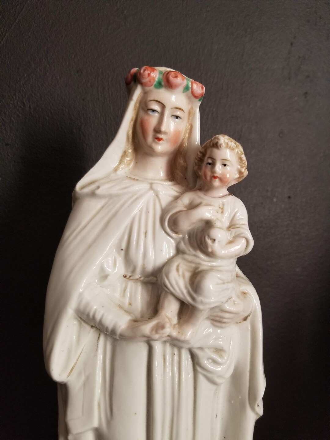 Antique Porcelain Statue of Our Lady. Hand Painted Virgin Mary With ...