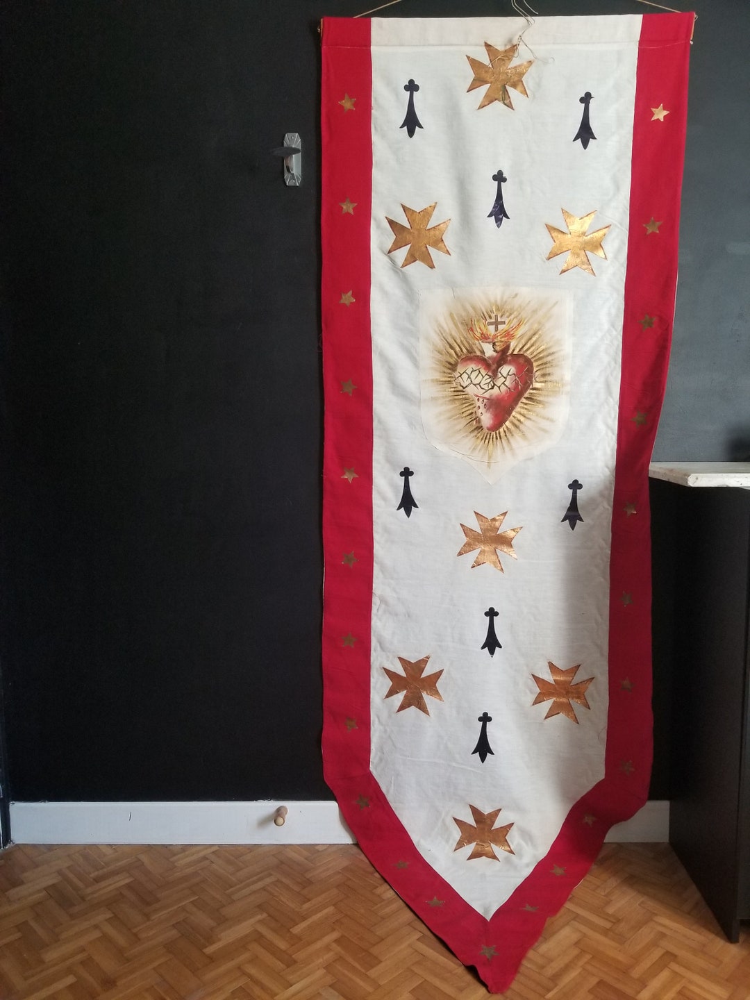 French Antique Church Procession Banner / Sacred Heart - (20) - Etsy