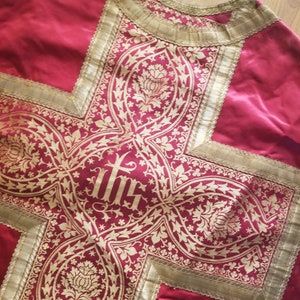 Antique Catholic Priest's Red Chasuble. Gold Trim. Christogram IHS ...