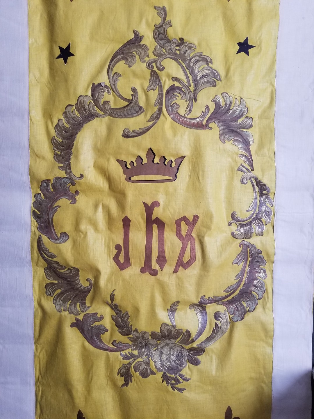 French Antique Church Procession Banner / IHS 19 - Etsy