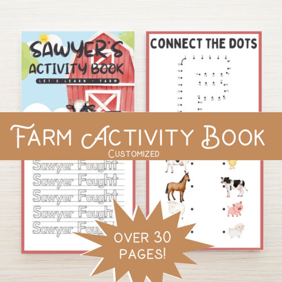 Personalized Kids Farm Activity Book - Children's Activity Book W/ Farm ...