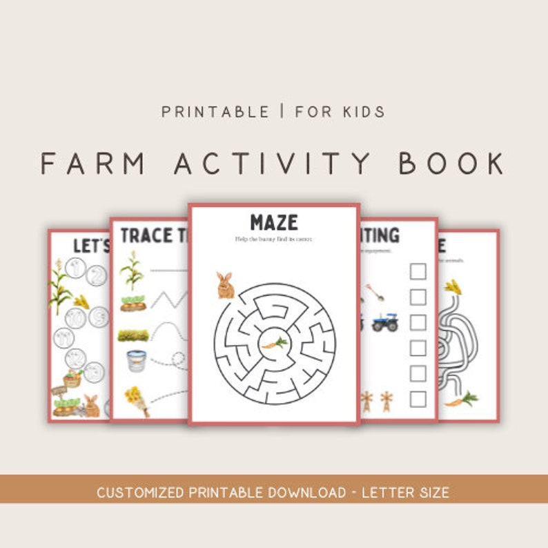 Personalized Kids Farm Activity Book - Children's Activity Book W/ Farm ...