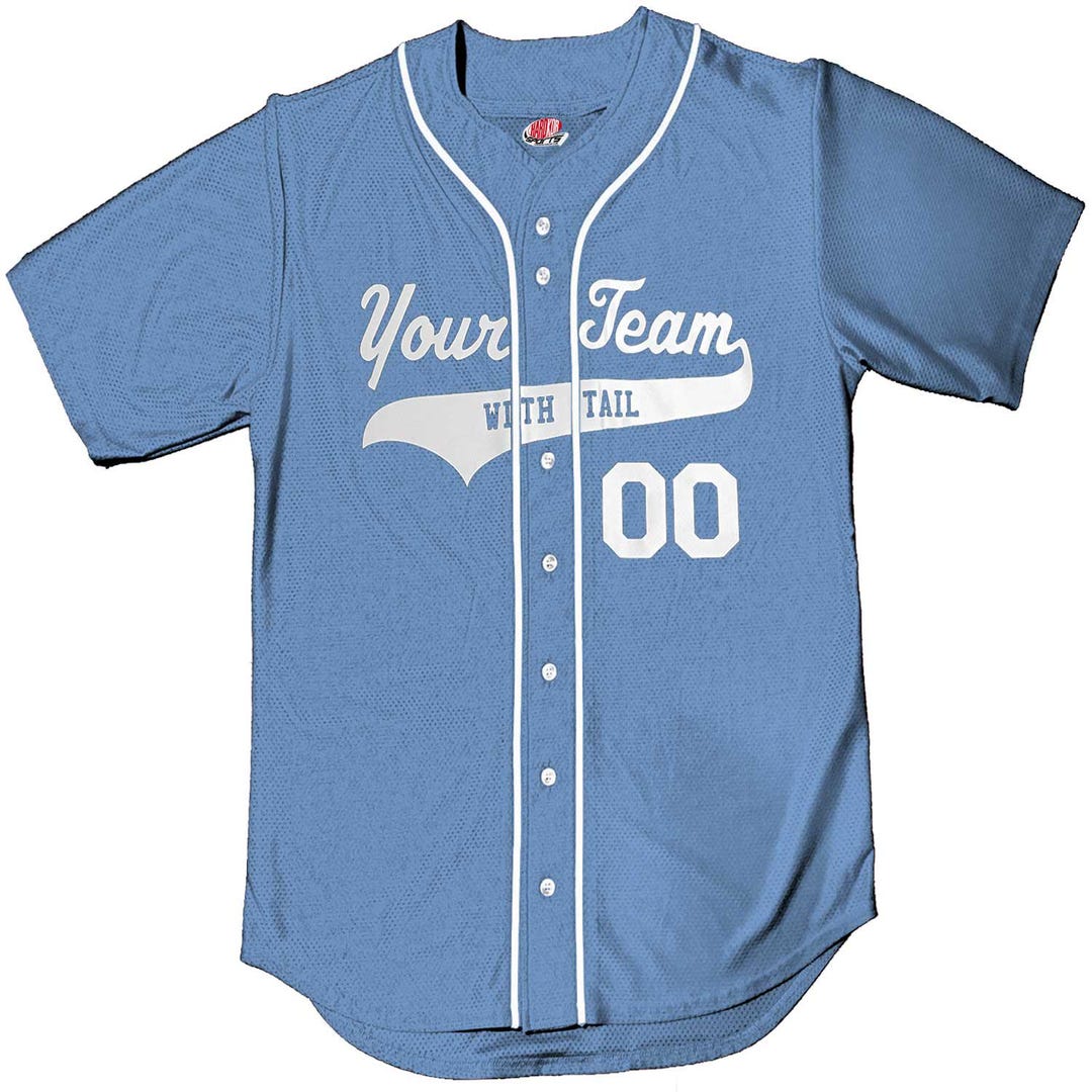 Personalized Light Blue Baseball Jersey With White Piping | Customized ...