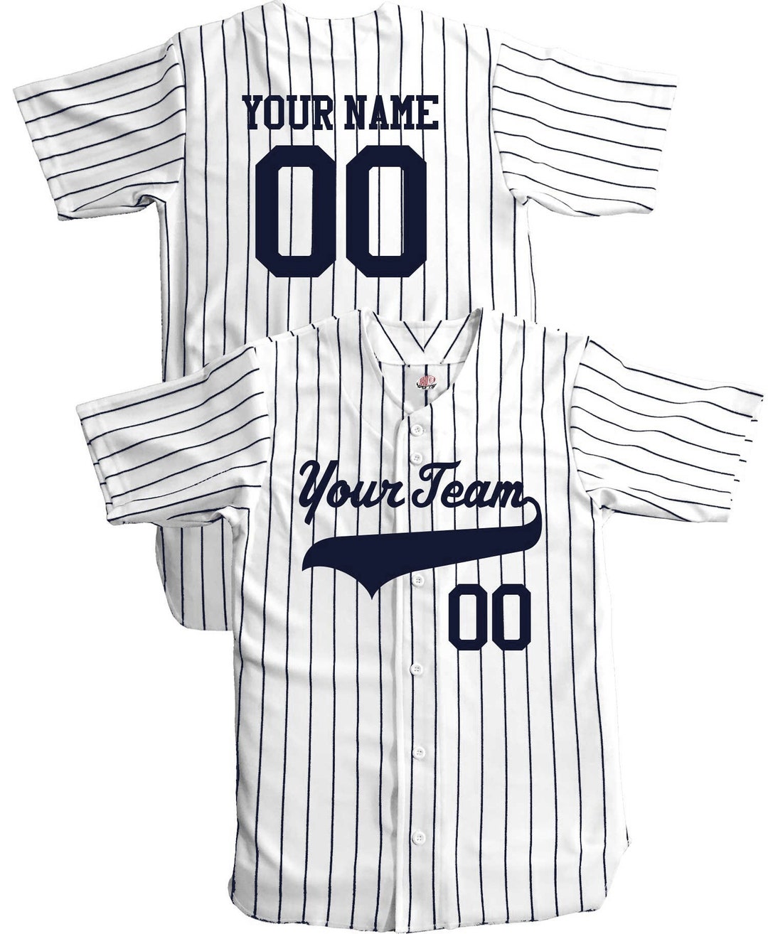 Custom Pinstriped Baseball Jersey| Full Button Down, White With VERY ...