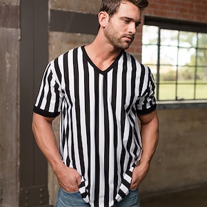 Custom Referee Jersey for Officials V-neck Black & White Stripes ...