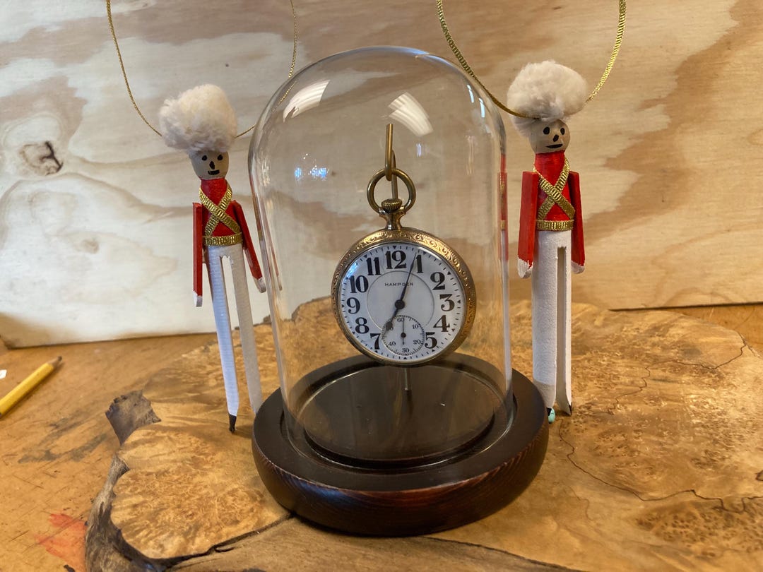 Glass and Wood Pocket Watch/ Figurine/ Art Display Dome From Watchpital ...