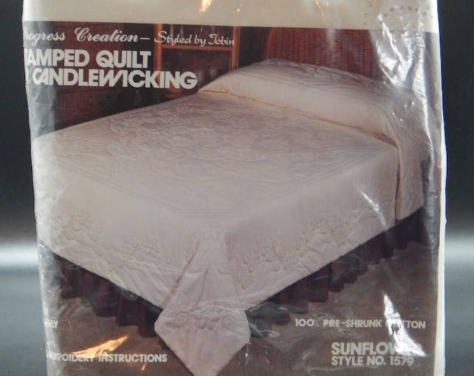 SUNFLOWER CANDLEWICK QUILT Embroidery Project Vintage Stamped ...