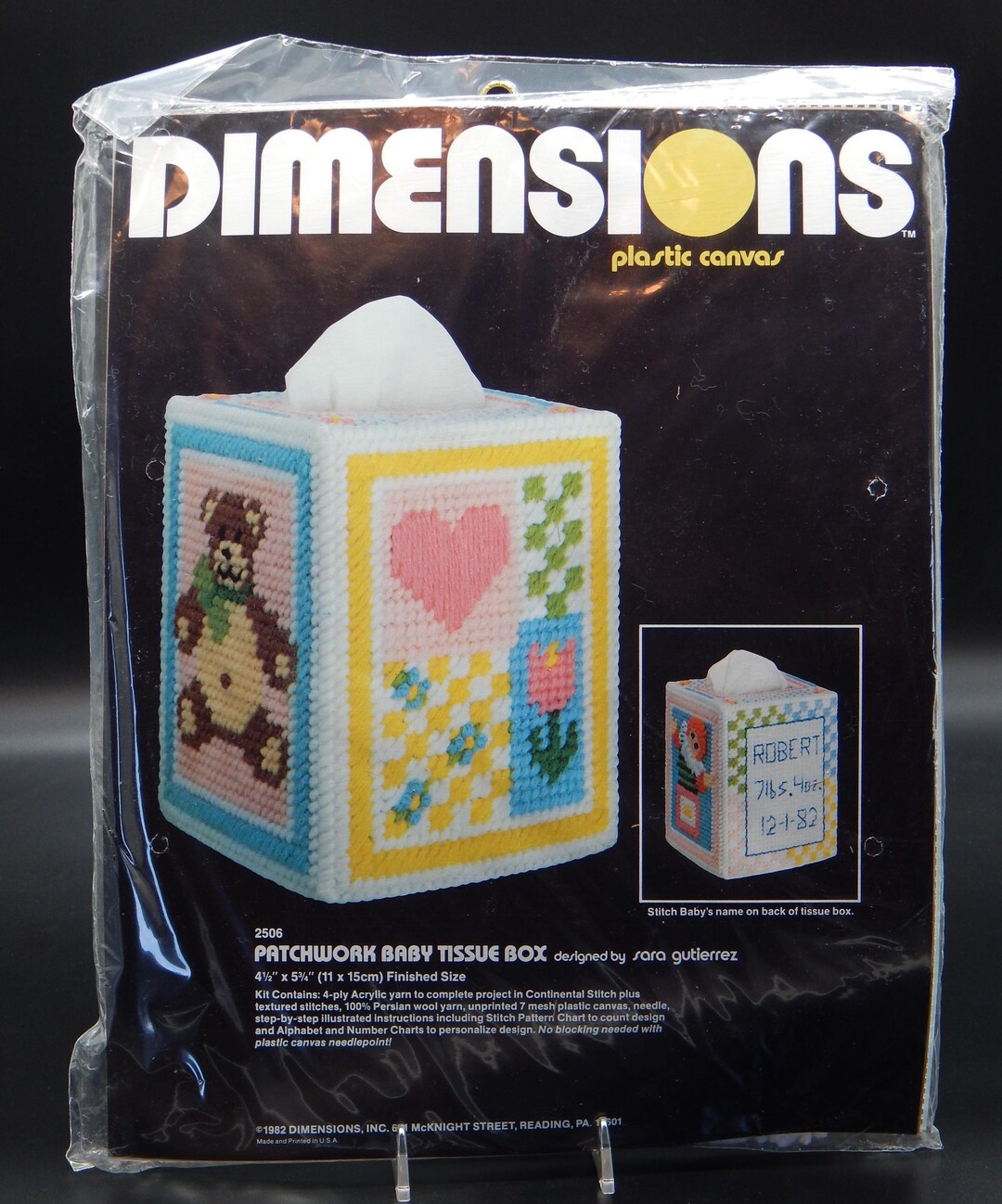 BABY TISSUE BOX Vintage 1982 Dimensions Plastic Canvas Kit Continental ...