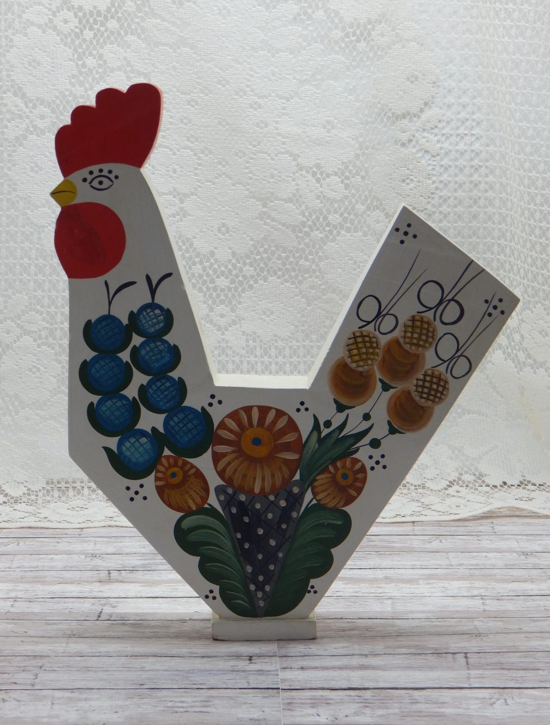 SWEDISH DALA ROOSTER Vintage Hand Painted 13" Wood Bird Made in Sweden ...