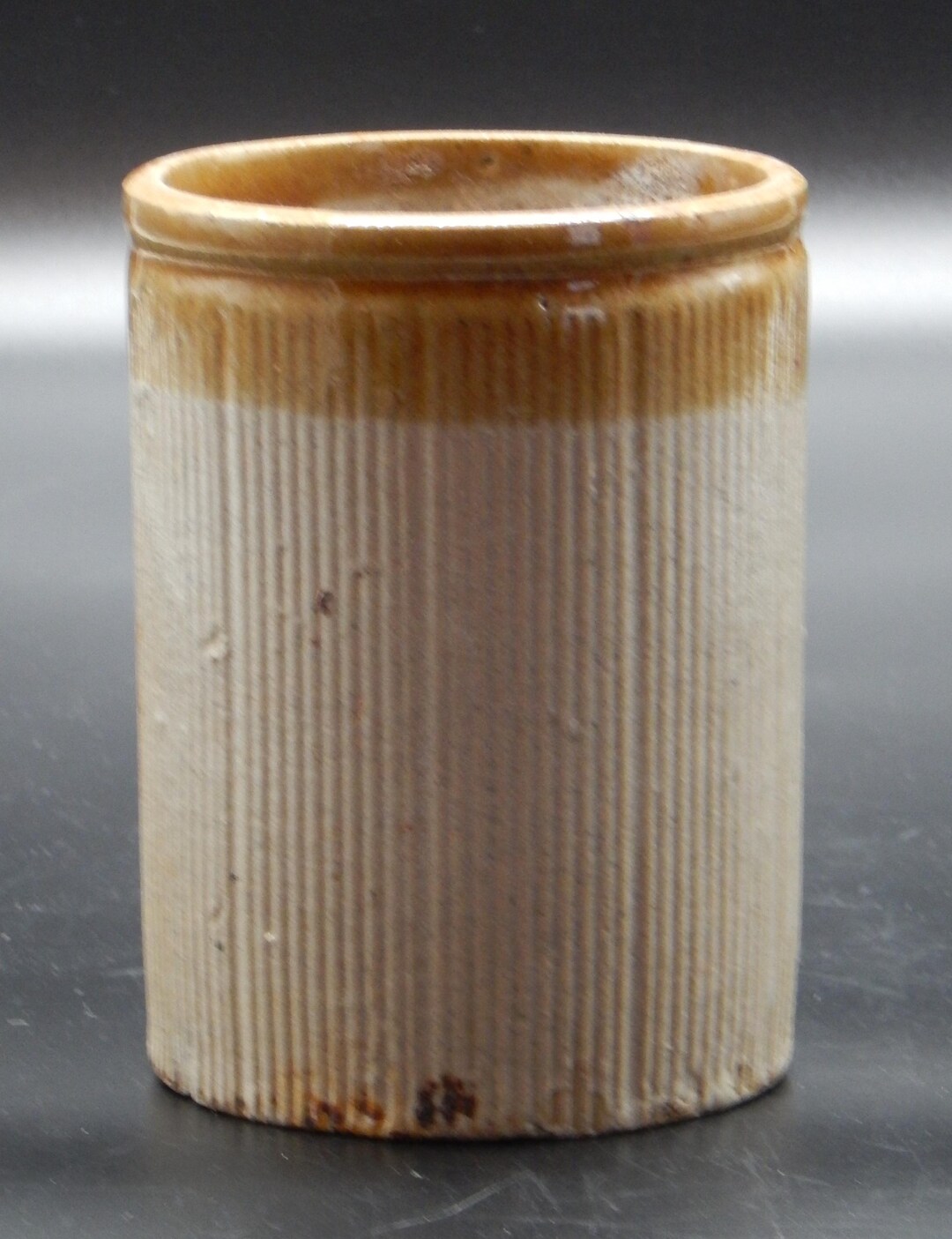 ENGLISH STONEWARE JAR Antique Ridged Earthenware Two Tone 5.25 ...