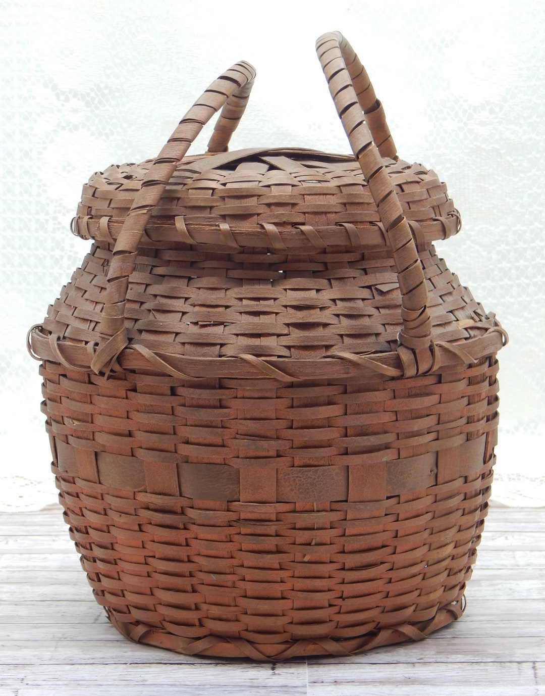WINNEBAGO INDIAN BASKET Vintage Native American Ho-chunk Ash Splint ...