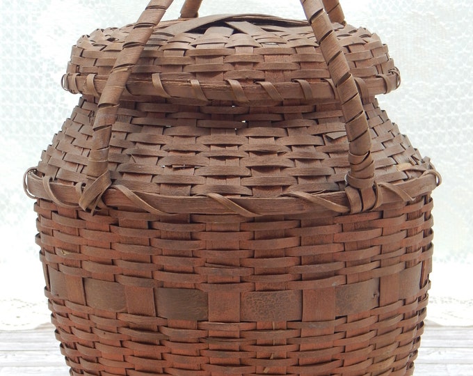 WINNEBAGO INDIAN BASKET Vintage Native American Ho-chunk Ash Splint ...