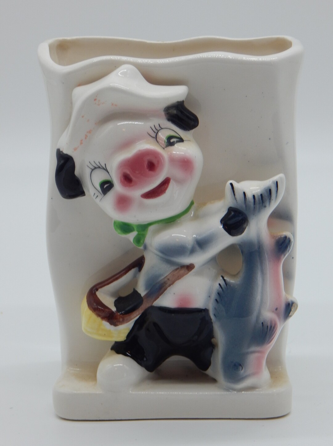 FISHING PIG PLANTER Vintage Ceramic Made in Japan Anthropomorphic ...