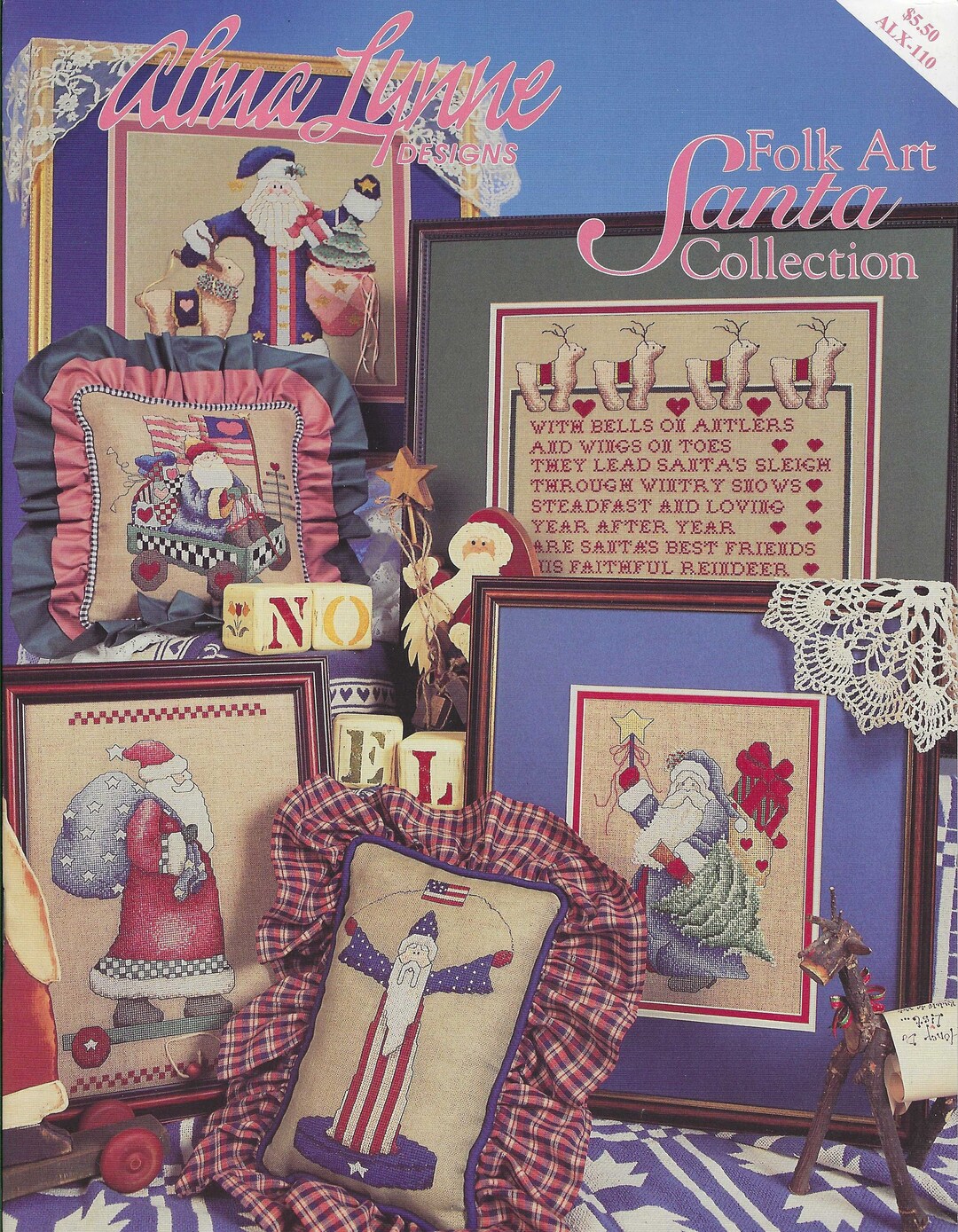 FOLK ART SANTA Collection Vintage 1993 Christmas Pattern Chart Leaflet ...