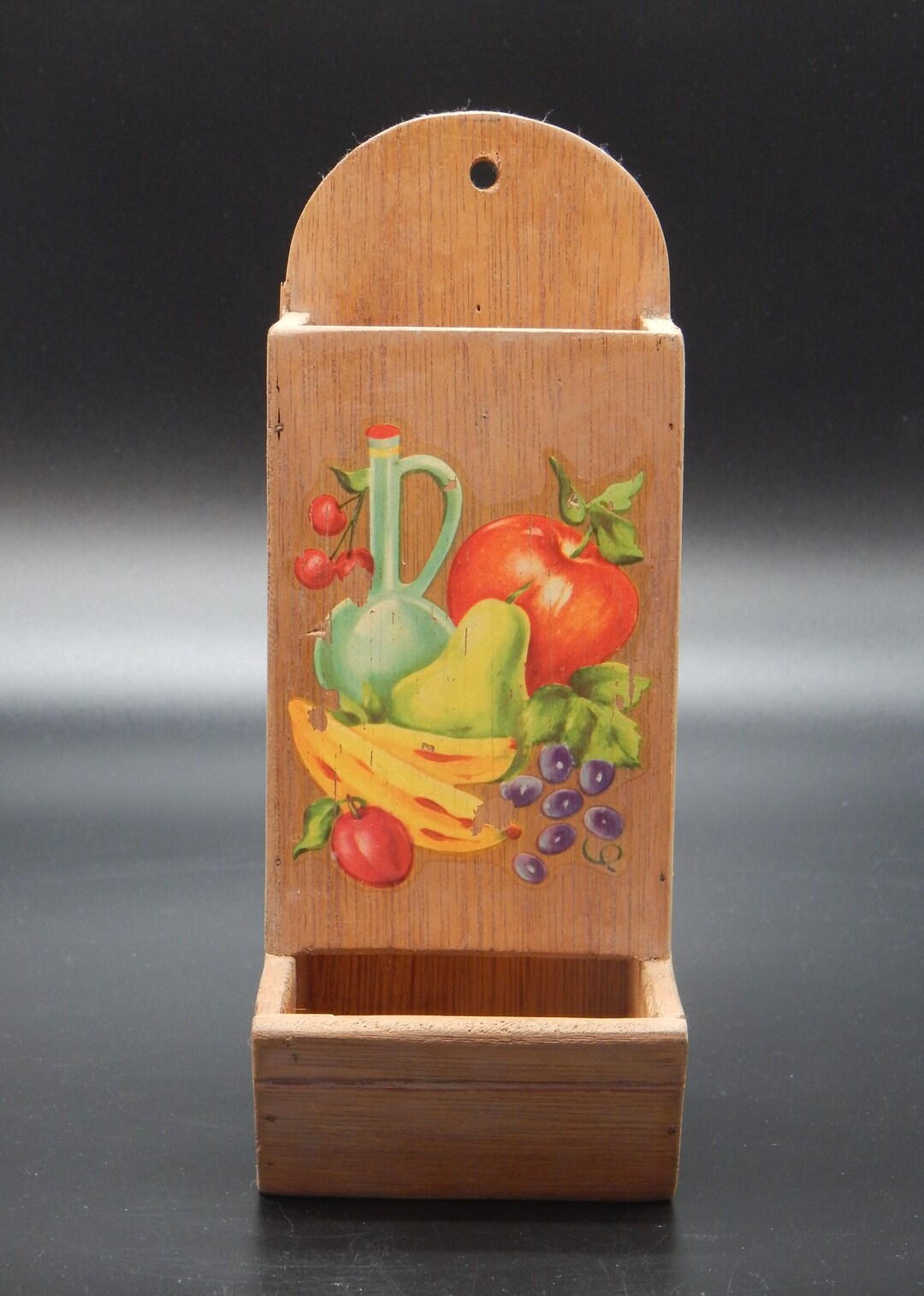 VINTAGE MATCH HOLDER Wood With Fruit Decal so Cute Kitsch Kitchen ...