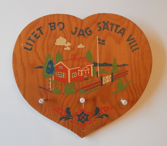 SWEDISH KEY HOLDER Vintage Heart Shape Wood Plaque Stenciled - Etsy