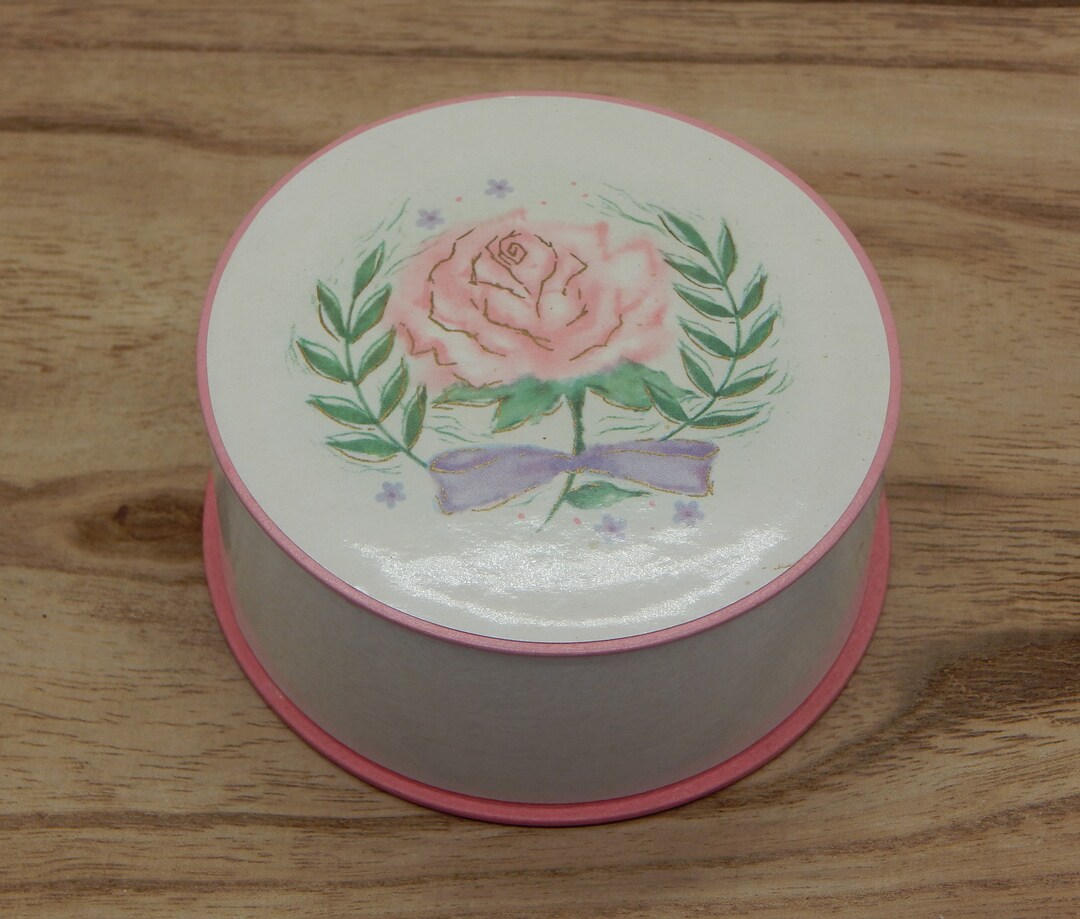 AVON FACE POWDER Vintage Unopened Round Cardboard Box Rose Motif 2.5 Oz ...