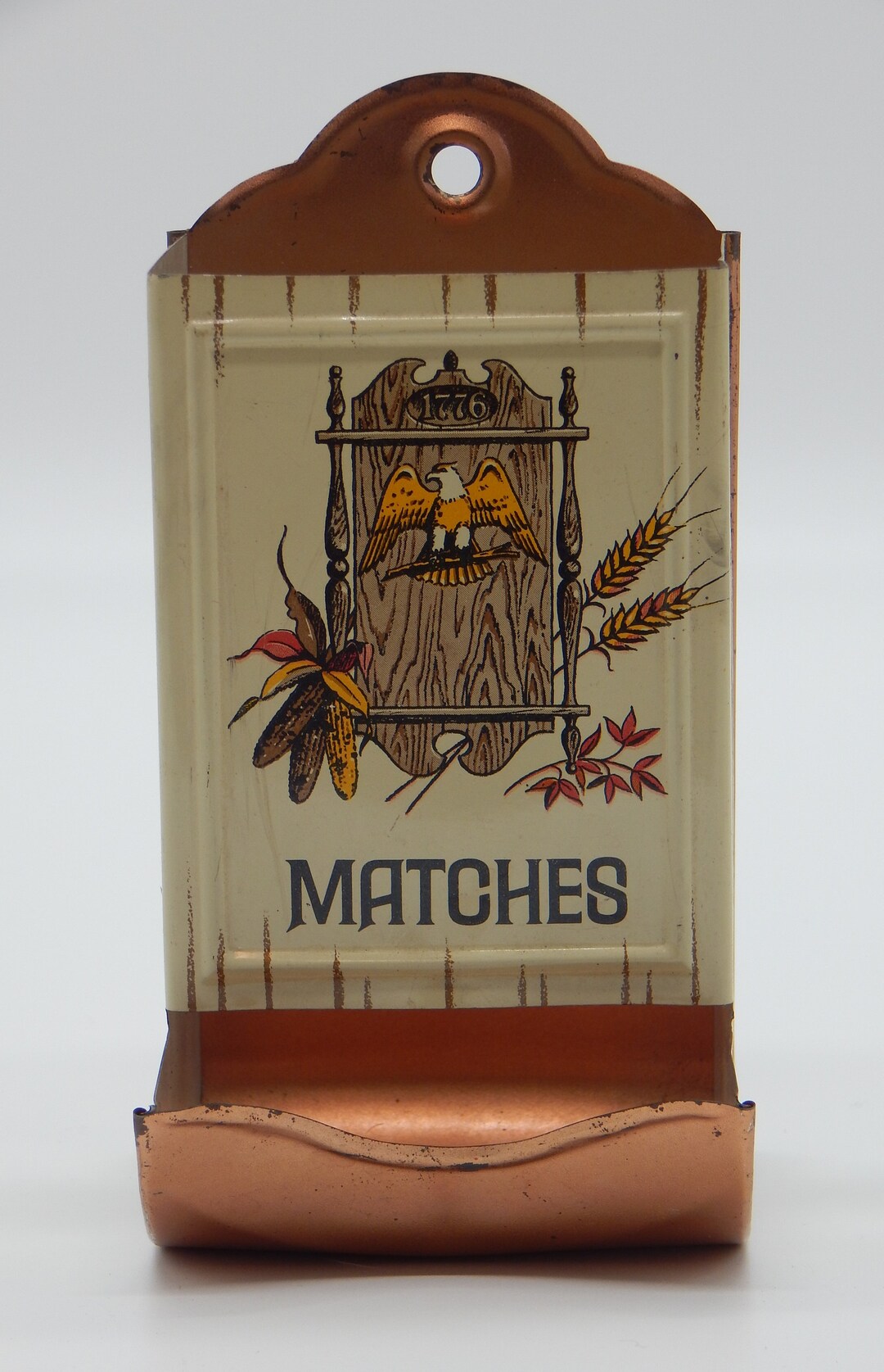 PATRIOTIC MATCHBOX HOLDER Vintage Copper Color Metal American Eagle ...