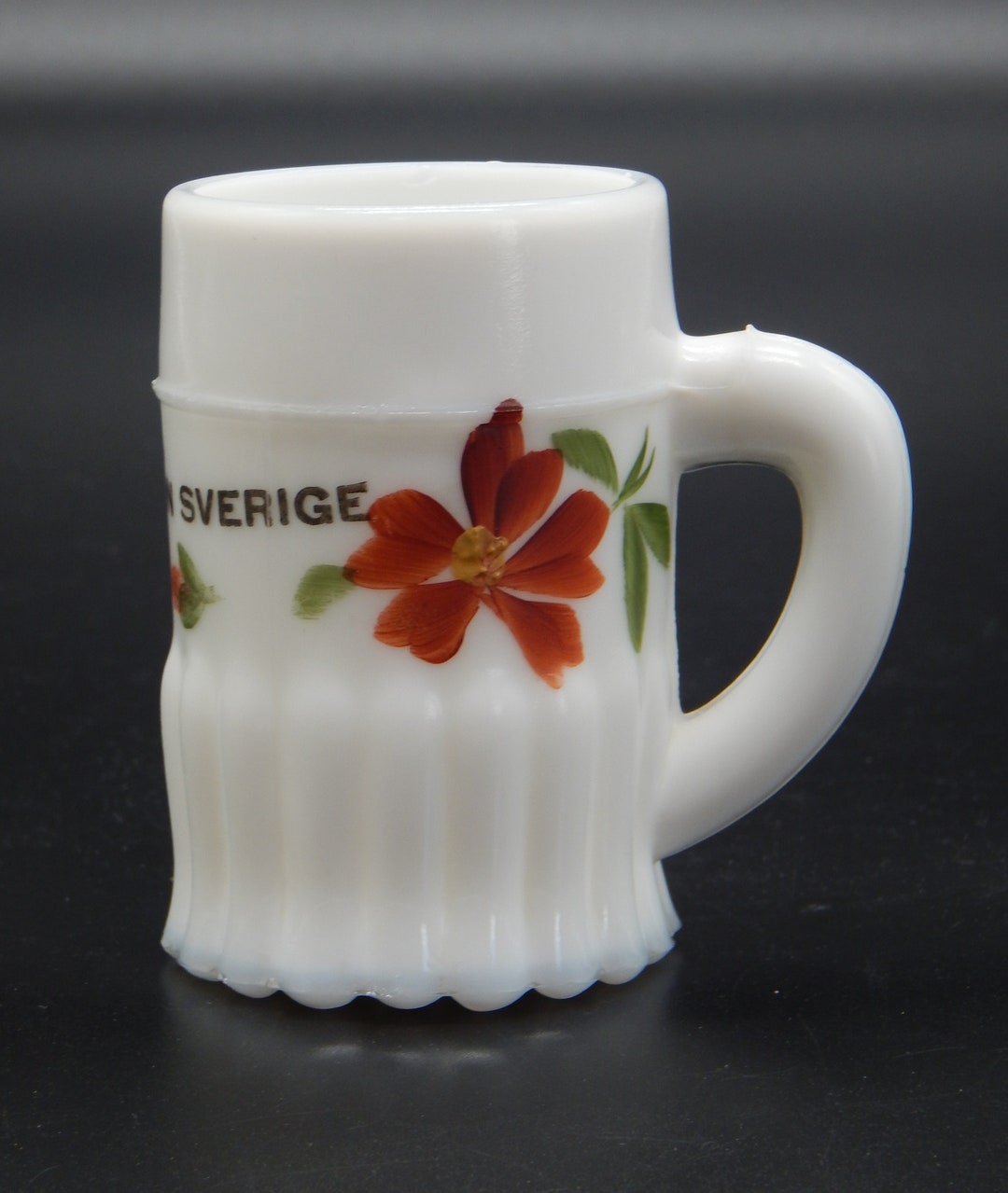 SWEDISH MINI MUG Vintage White Milk Glass Souvenir Memory From Sweden ...