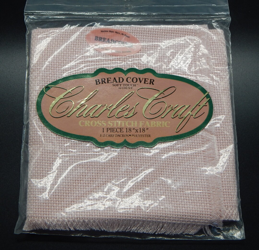 BREAD COVER FABRIC Charles Craft 14 Count Pink Fringed Edge Fabric 18 X ...