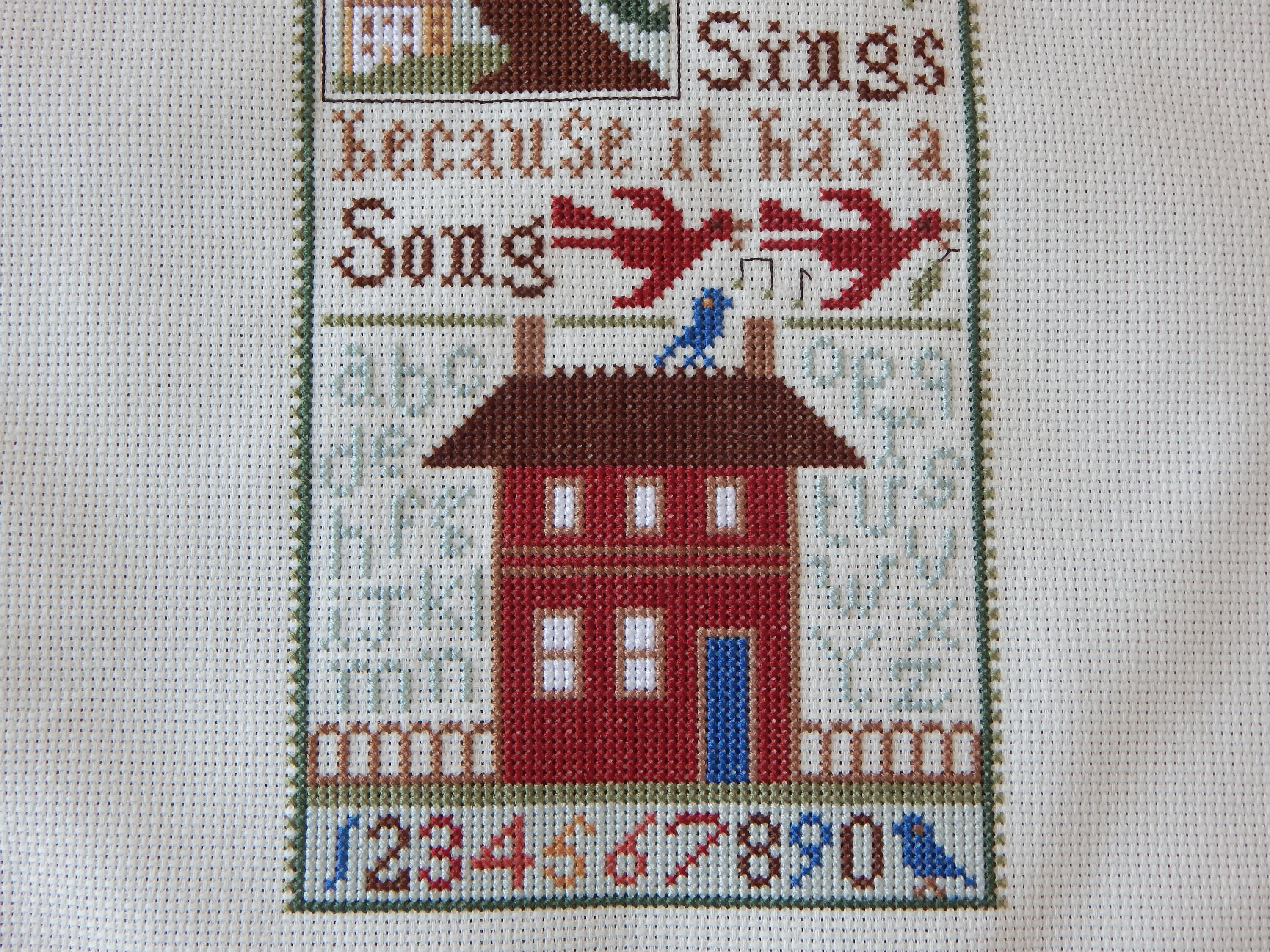 BIRDSONG CROSS STITCH Finished Completed Prairie Schooler Sampler Red ...