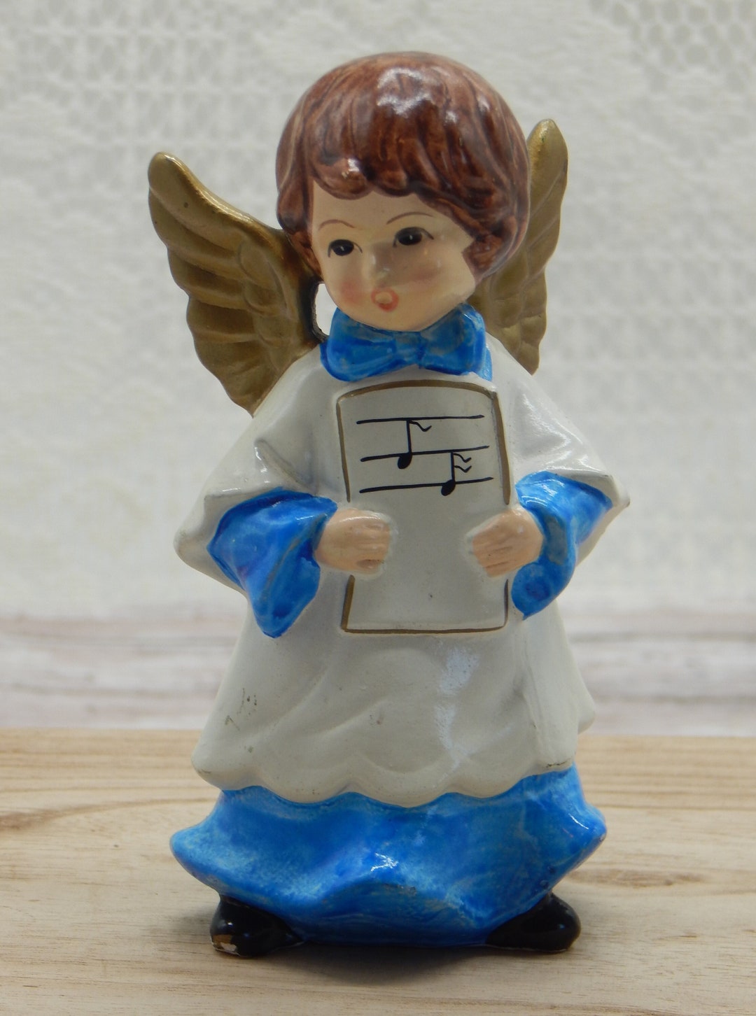 CHOIR BOY ANGEL Vintage Christmas Figurine Brown Hair Boy Holding Sheet ...