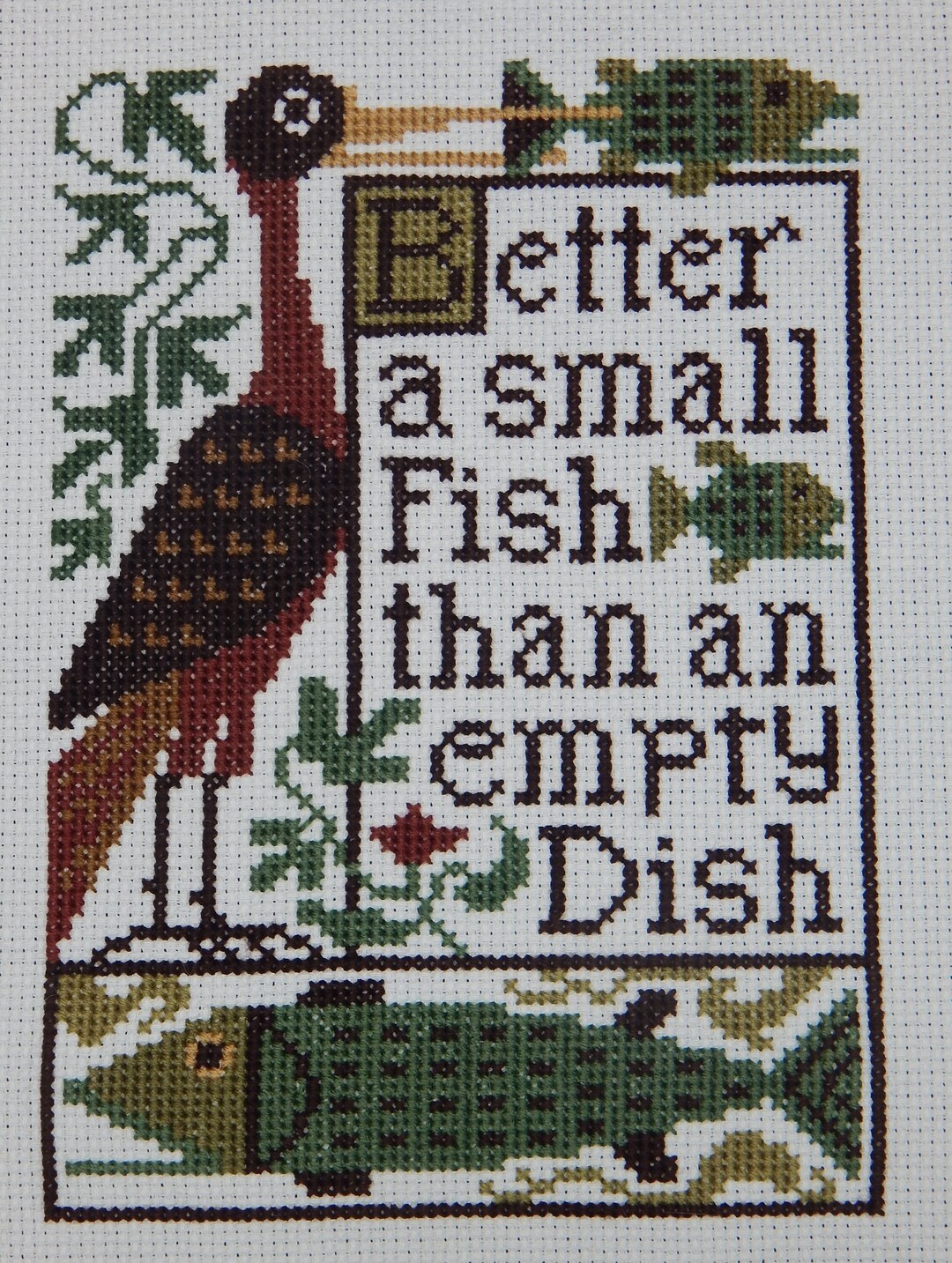 A SMALL FISH Finished Completed Cross Stitch Prairie Schooler Bird Fish ...