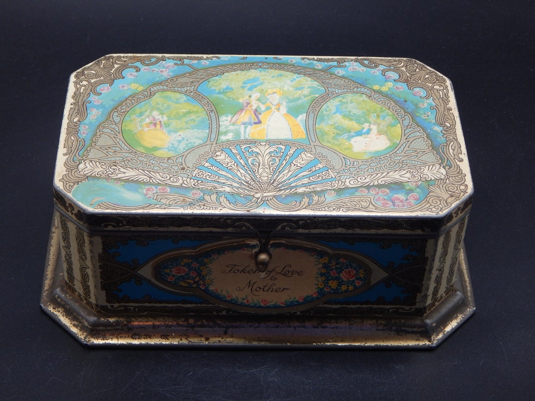VINTAGE CANDY TIN 1920s-1930s Rectangular Lidded Artstyle Chocolates ...