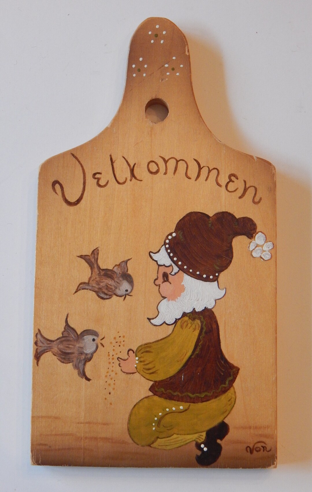 DANISH BREAD BOARD Vintage Miniature 7 Hand Painted Wood Welcome ...