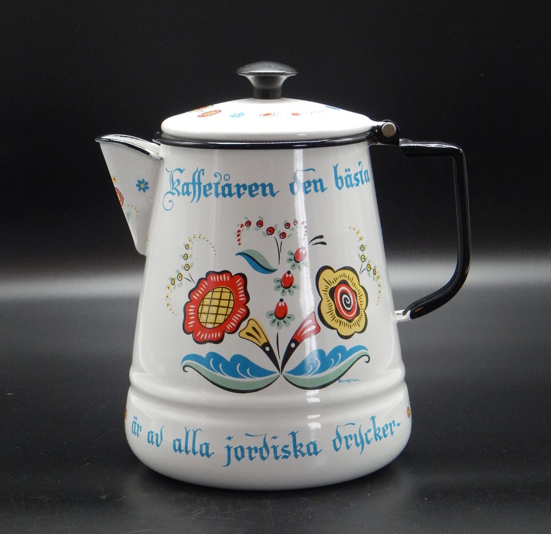 SWEDISH COFFEE POT Vintage Large Berggren Enamel Stovetop Coffeepot ...