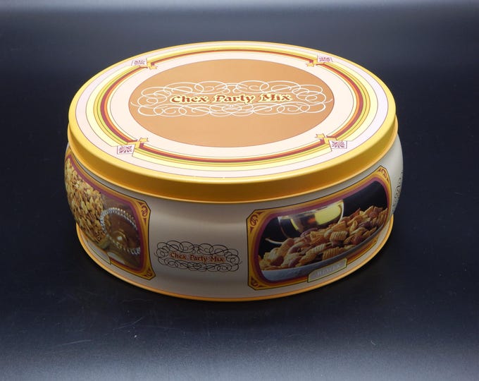 CHEX MIX TIN Vintage 1980 Round 8" Wide Metal Snack Food Container ...