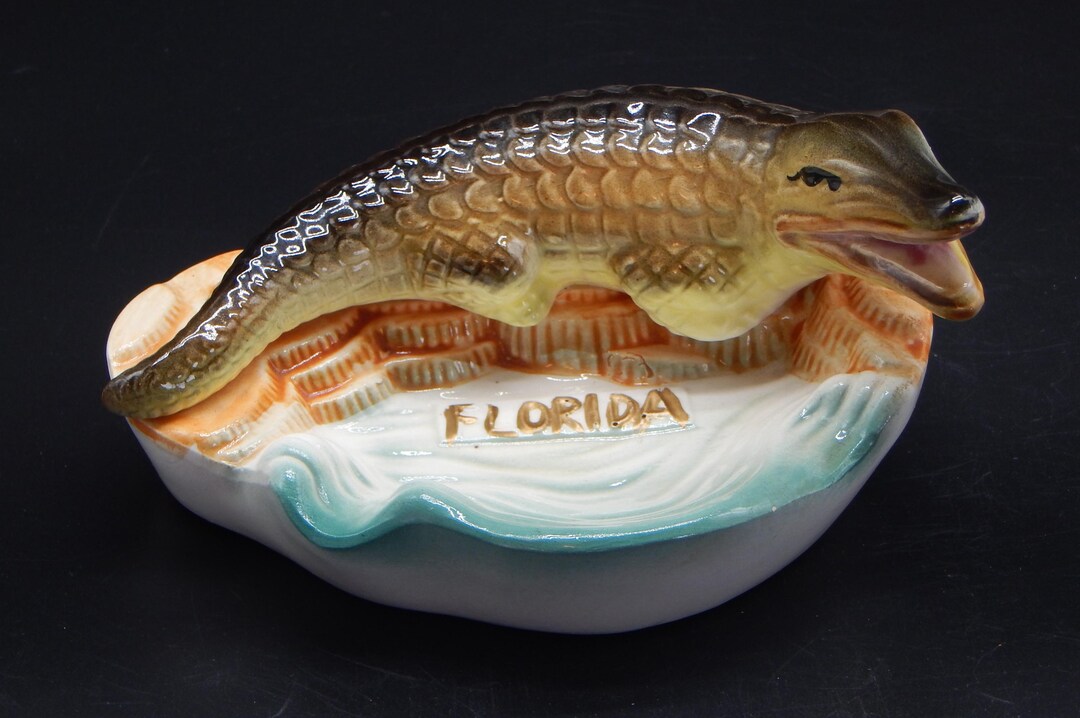 FLORIDA ALLIGATOR ASHTRAY Vintage Glossy Ceramic 1960's Made in Japan ...