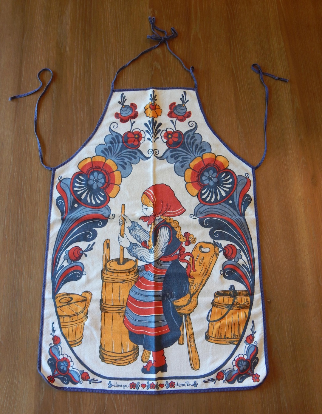 VINTAGE SWEDISH APRON Cute 1970's Pre-loved Scandinavian Lena B. Cotton ...