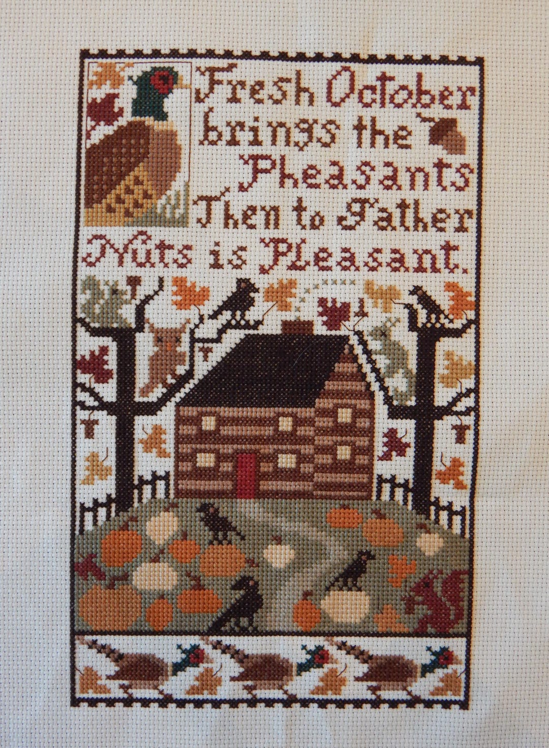 OCTOBER Finished Completed Cross Stitch Prairie Schooler Autumn Colors ...