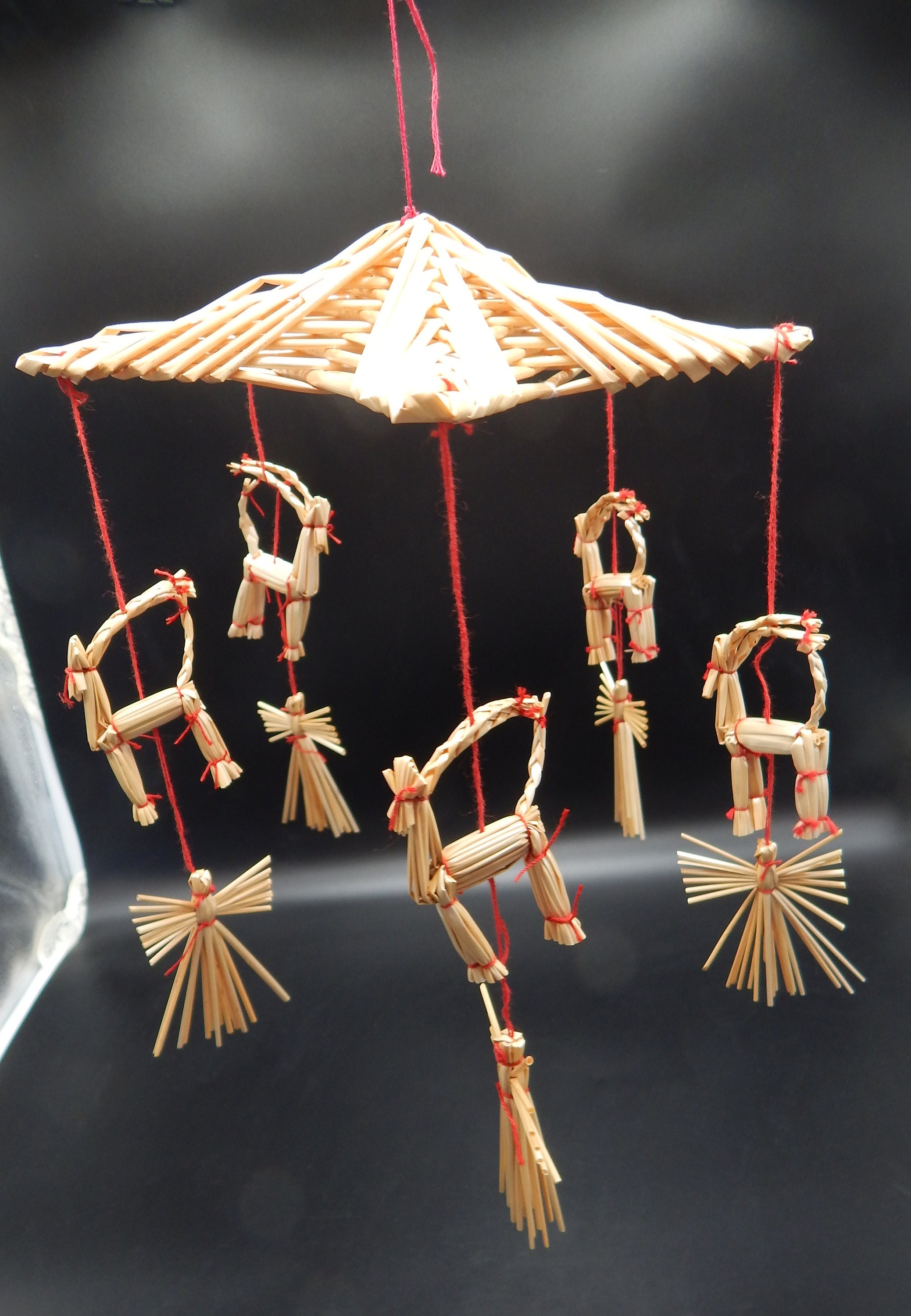 SWEDISH STRAW MOBILE Vintage Scandinavian Hanging Decoration Star With ...