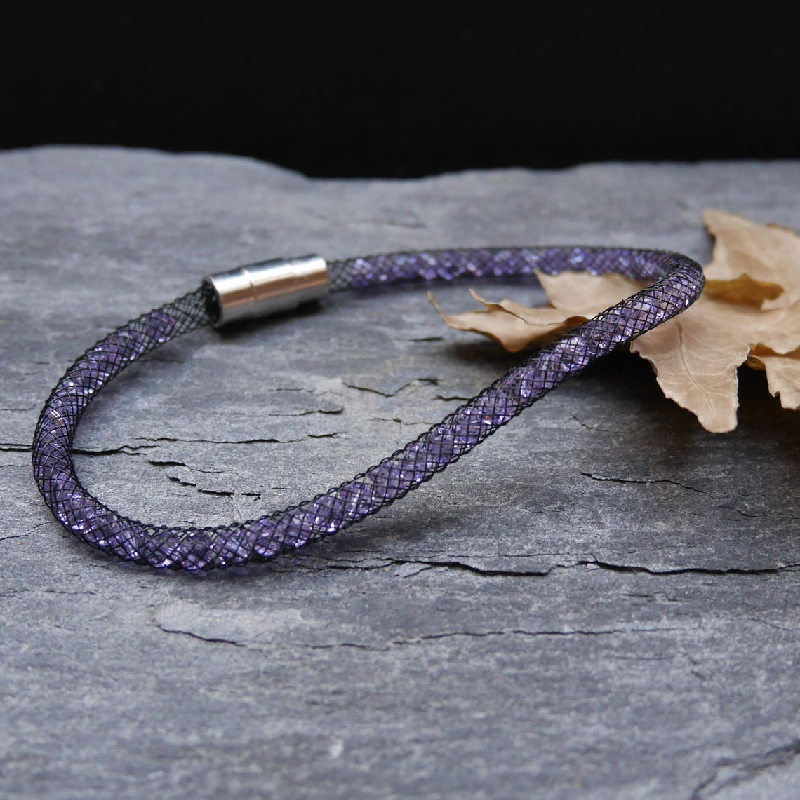 Stardust Bracelet With Swarovski Crystals, Black Mesh Tube - Etsy