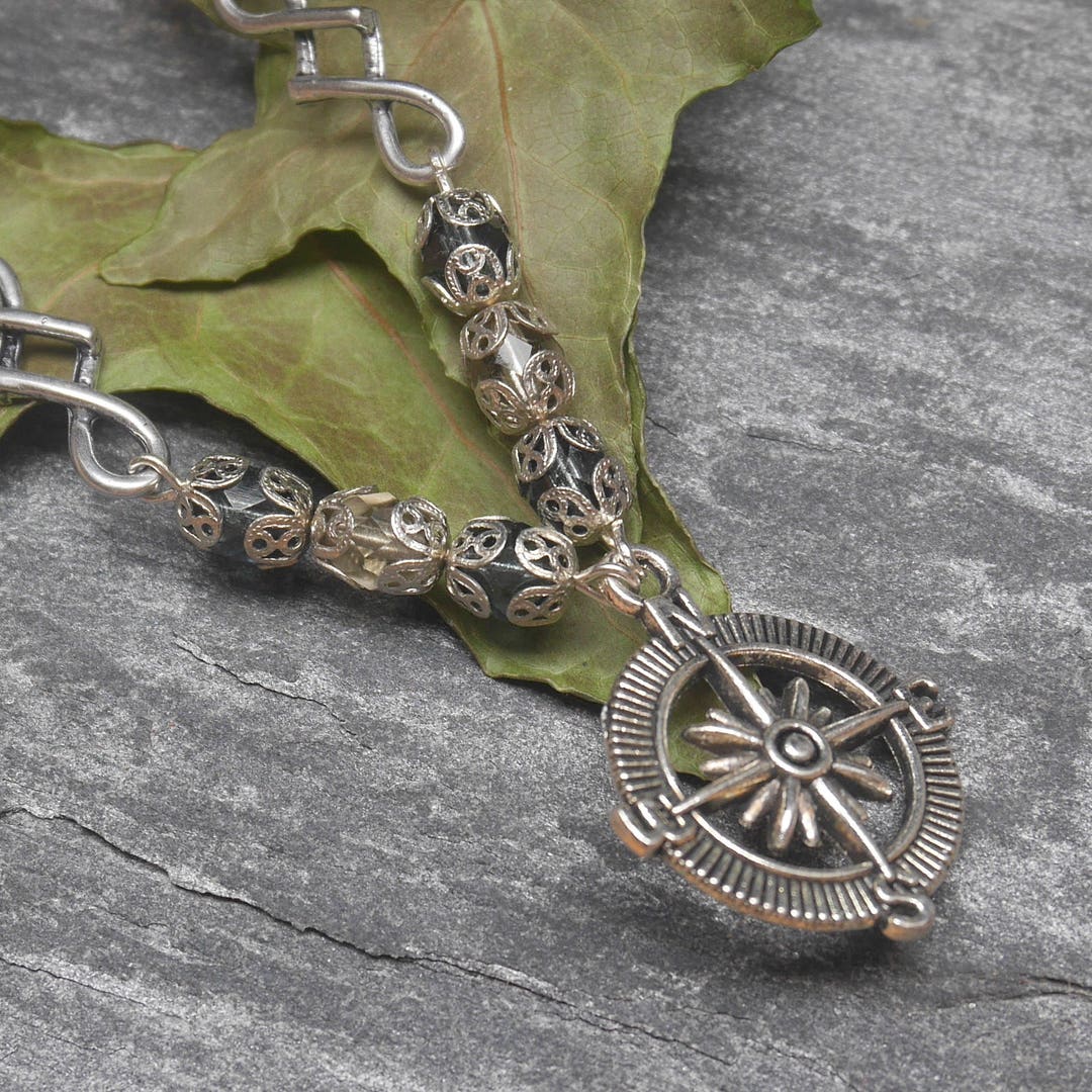 Long Compass Rose Necklace, Steampunk Necklace, Beaded Necklace ...