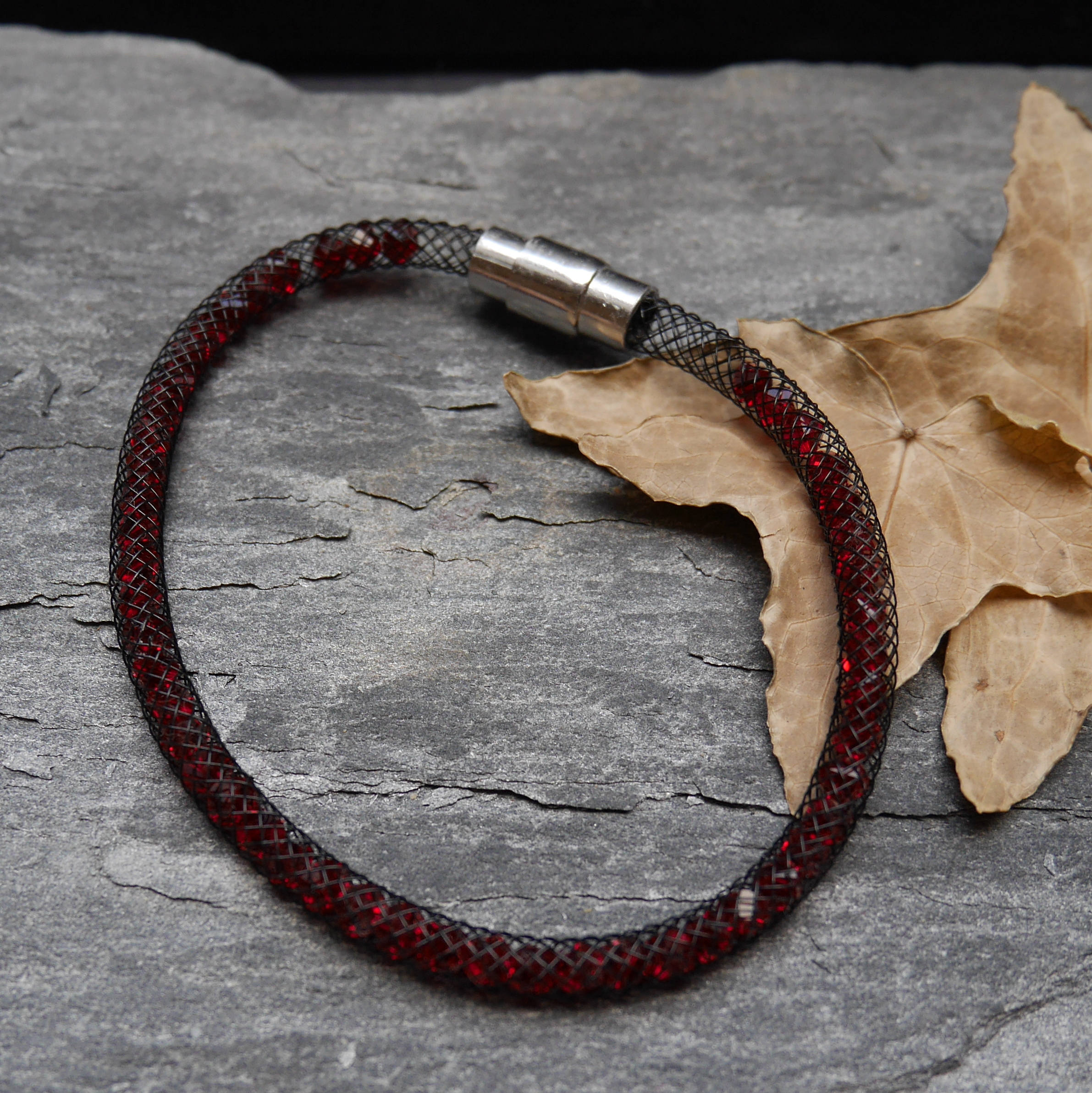 Stardust Bracelet With Swarovski Crystals, Black Mesh Tube - Etsy