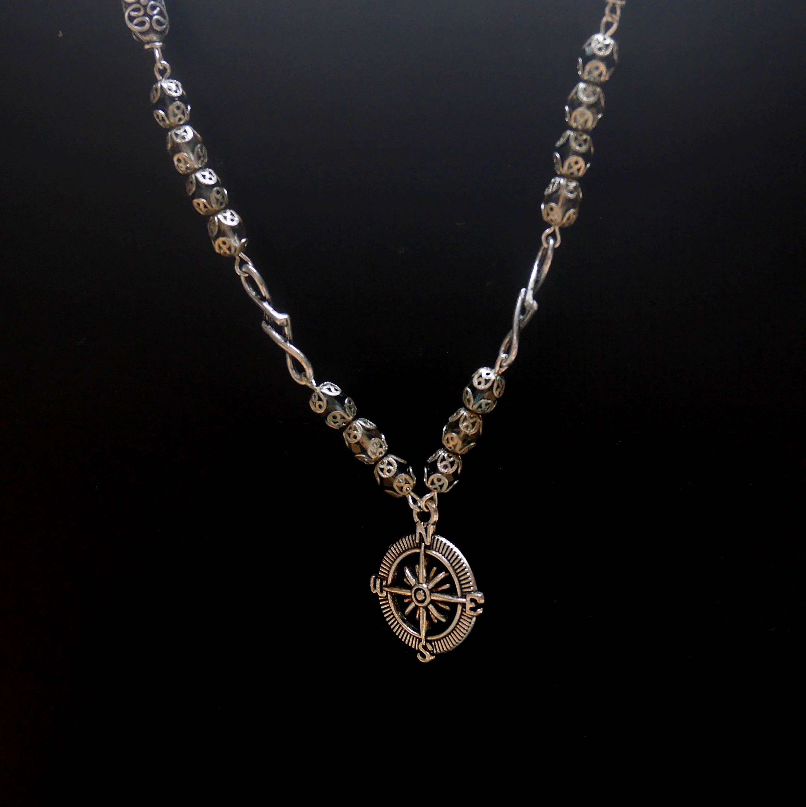 Long Compass Rose Necklace, Steampunk Necklace, Beaded Necklace ...