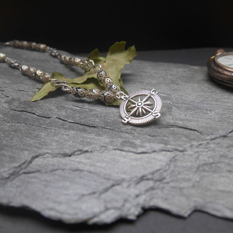 Long Compass Rose Necklace, Steampunk Necklace, Beaded Necklace ...