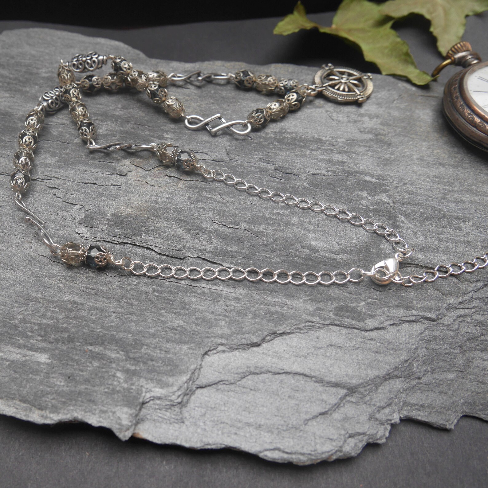 Long Compass Rose Necklace, Steampunk Necklace, Beaded Necklace ...