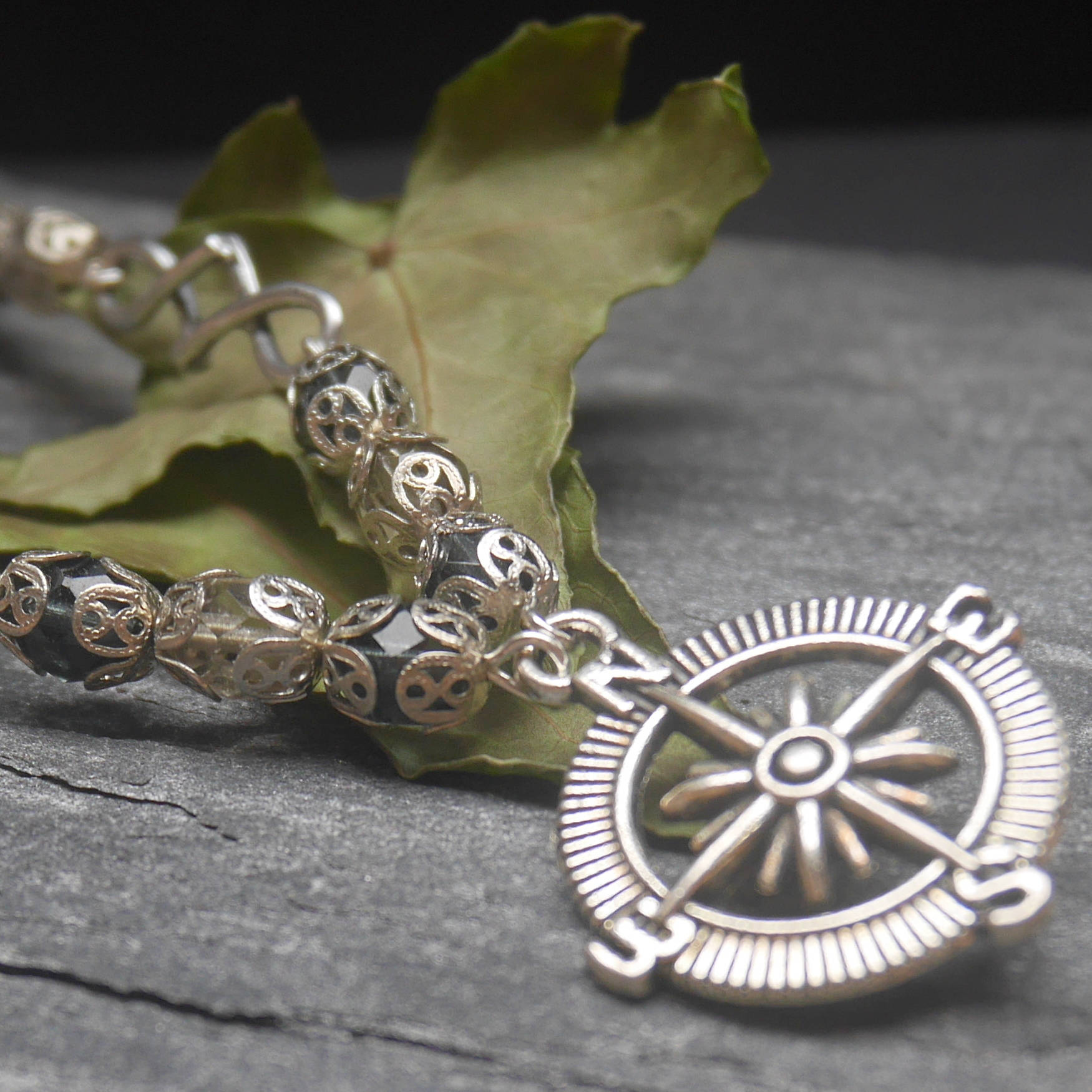 Long Compass Rose Necklace, Steampunk Necklace, Beaded Necklace ...