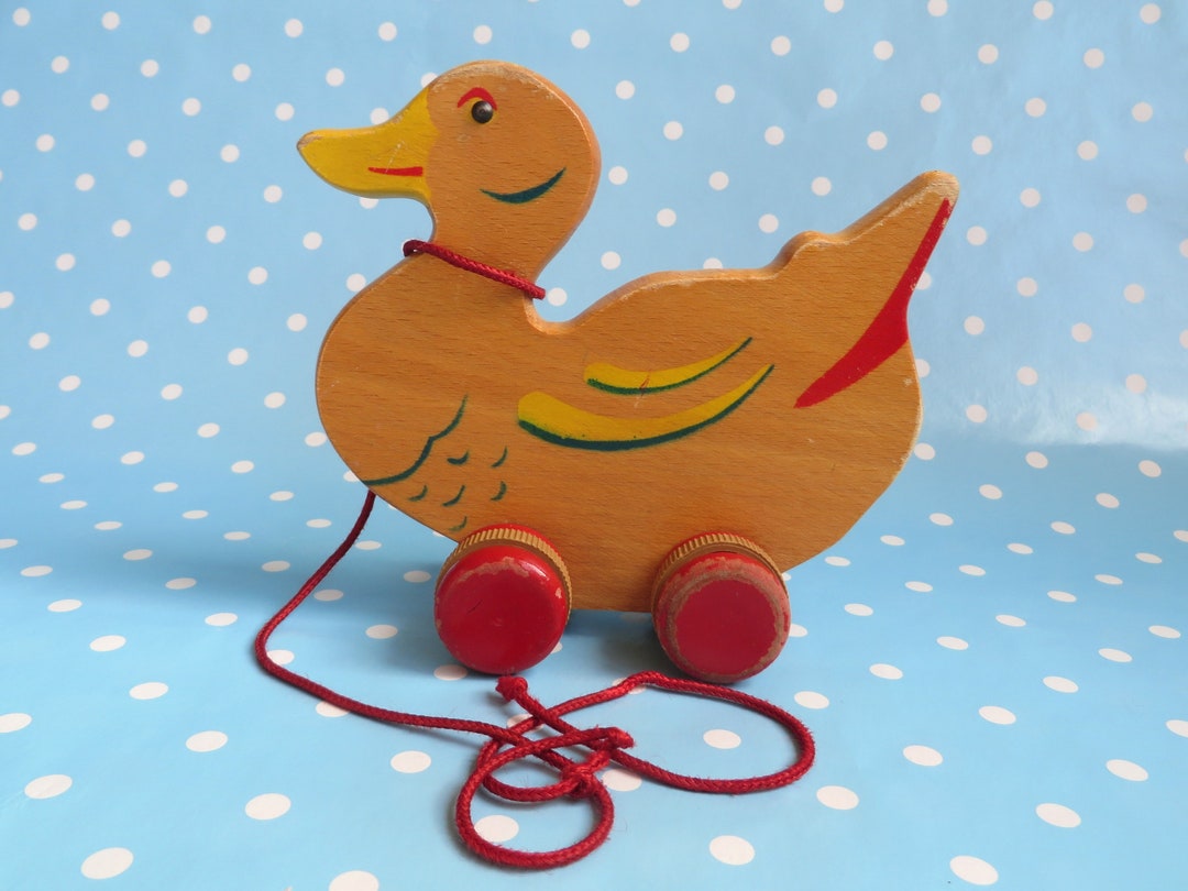 Vintage Wooden Duck Pull Along Toy - Etsy